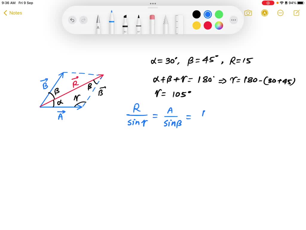 SOLVED: a resultant of 2 vectors makes 30 degree with one vector and 45 degree with other find ...