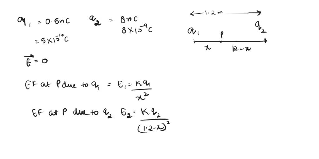 SOLVED: Two particles having charges q1 = 0.500 nC and q2 = 8.00 nC are separated by a distance ...