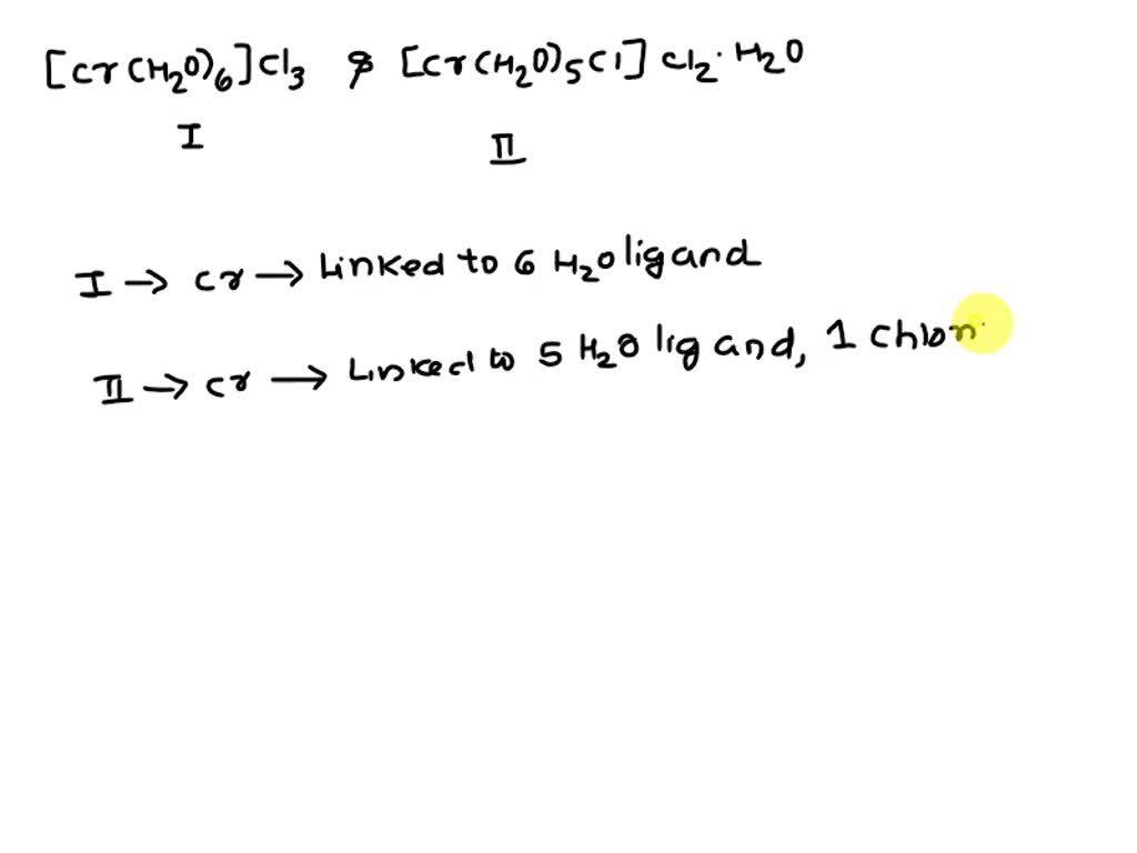 SOLVED: The existence of the isomers [Cr(H2O)6]Cl3 and [Cr(H2O)5Cl]Cl2 ...