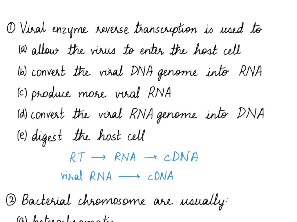 SOLVED: Question 4 The viral enzyme reverse transcriptase is used to ...