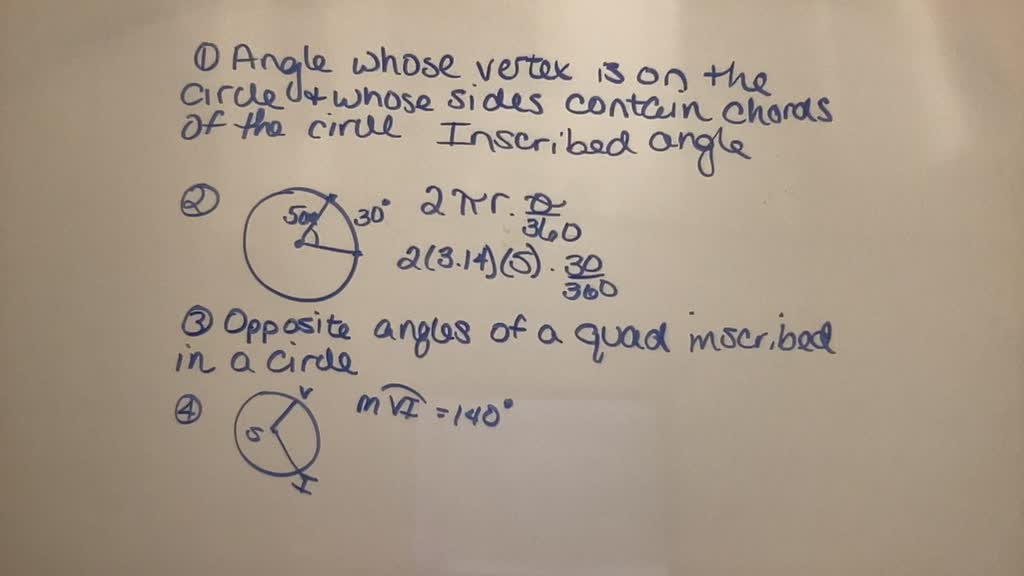SOLVED: What is an angle whose vertex is in a circle and whose sides contain chords of the ...