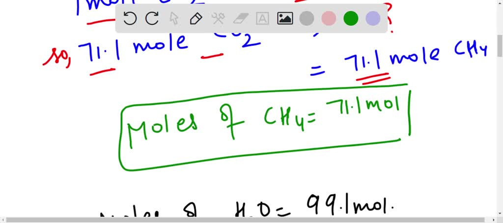 SOLVED: Using the formula CO2(g) + 4H2(g) â†’ CH4(g) + 2H2O(g) How many moles of methane are ...