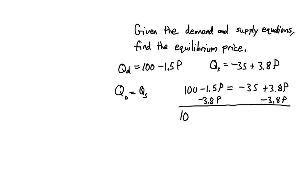 SOLVED: FINDING EQUIL. PRICE USING ALGEBRA Given the following ...