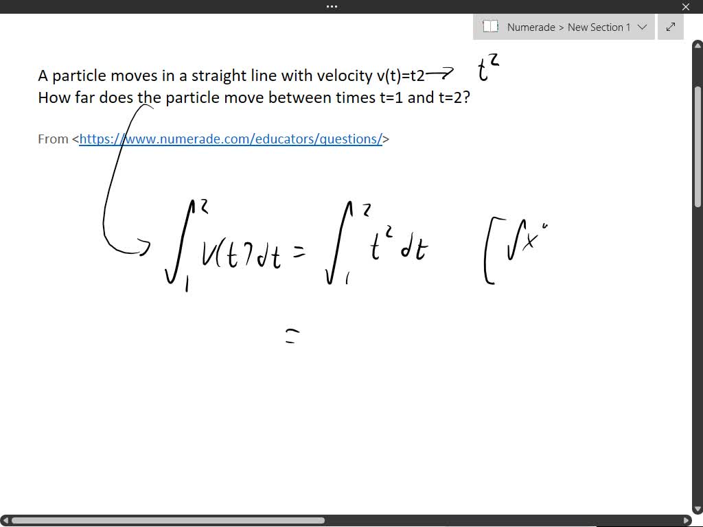 SOLVED: A particle moves in a straight line with velocity v(t)=t2 How far does the particle move ...