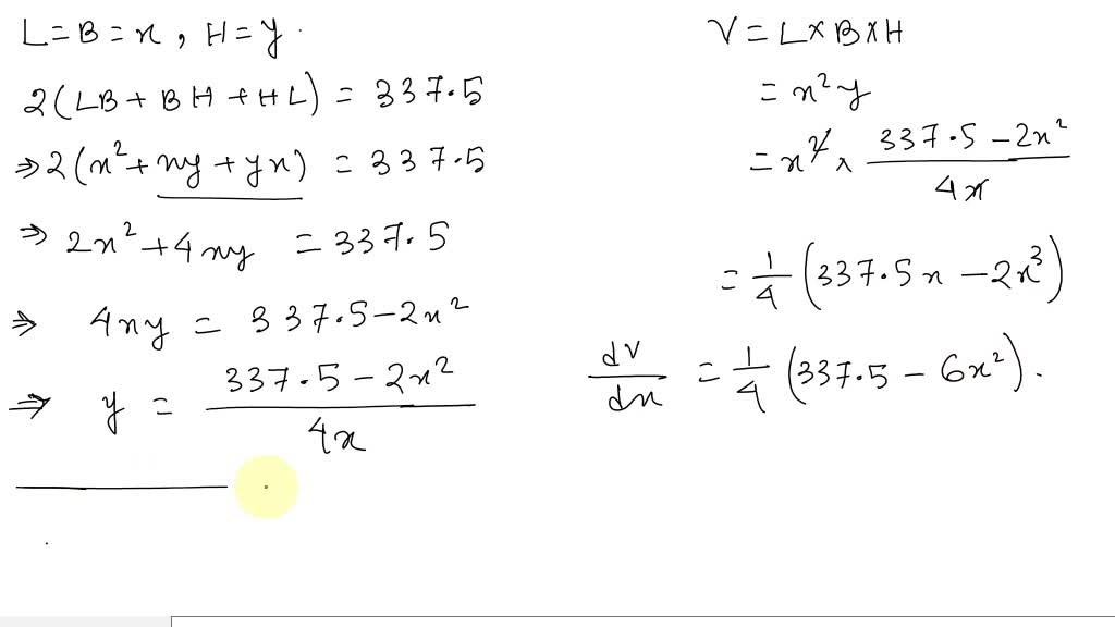 SOLVED: 3 A rectangular solid (with a square base) has a surface area of 337.5 square ...
