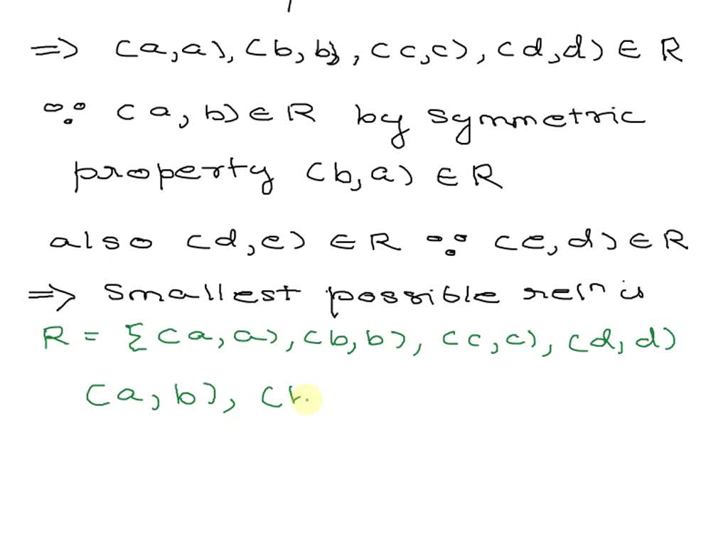 SOLVED: Find the smallest equivalence relation on the set a,b,c,d,e ...