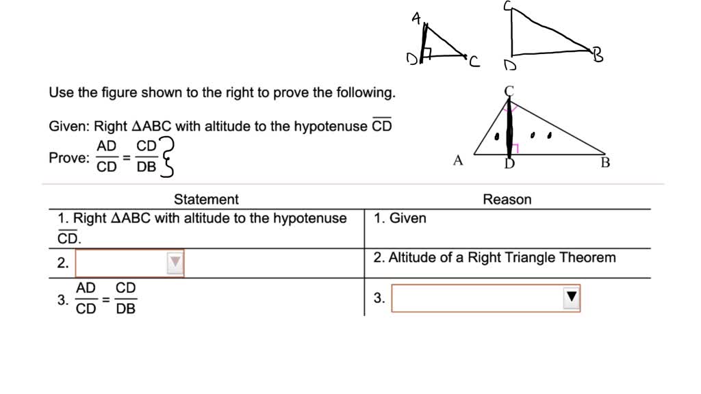 SOLVED: 'Exercise #2: In the following diagram of right triangle AABC the altitude has been ...