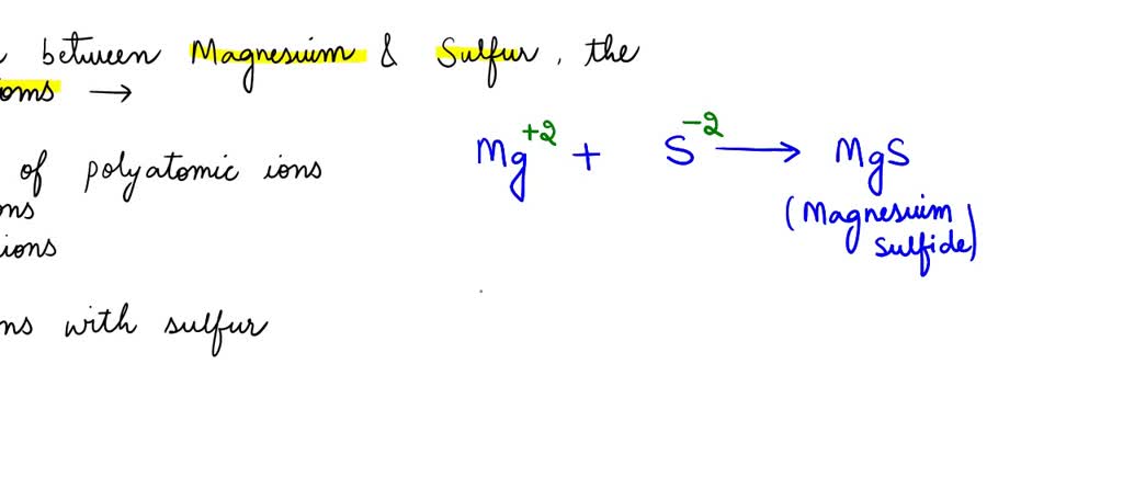 SOLVED: In the reaction between magnesium and sulfur; the magnesium ...