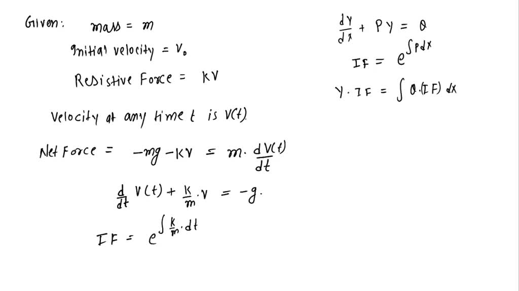 SOLVED: A body of mass m is projected vertically upward with an initial velocity Vo in a medium ...