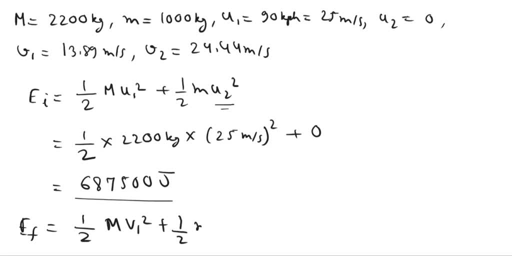 SOLVED: A 2200-kg automobile traveling at 90 kph (25 m/s) hits the rear ...