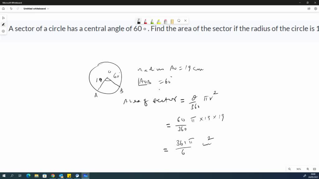 SOLVED: A sector of a circle has a central angle of 60 ∘ . Find the ...
