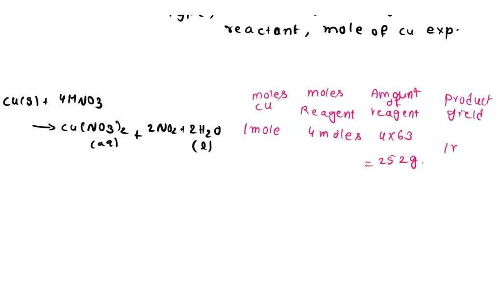 For each reaction in the proper sequence; report the following in an organized fashion: moles ...