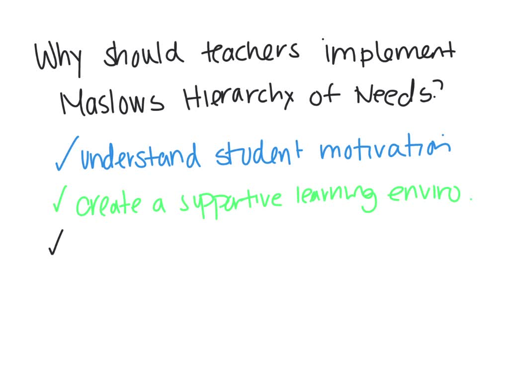 SOLVED: Why should teachers implement Abraham Maslows Hierarchy of needs SOLVED: Why should teachers implement Abraham Maslows Hierarchy of needs