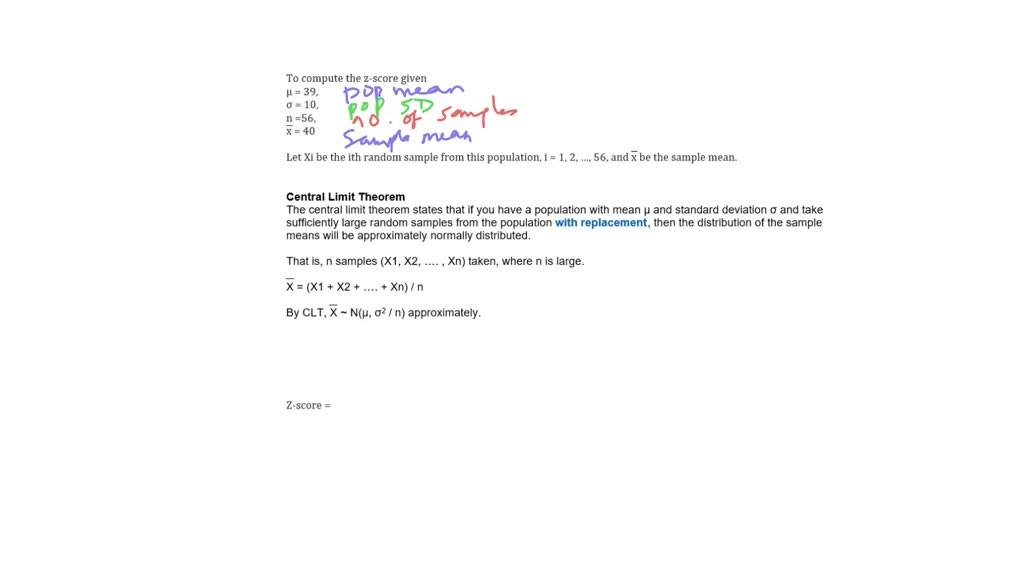 SOLVED: Calculate the standard score (z-score) of the given sample mean ...