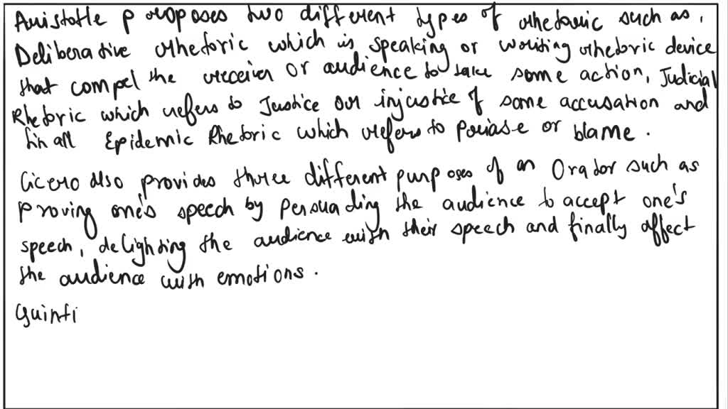 SOLVED: Review the approaches that Aristotle, Cicero, and Quintilian ...