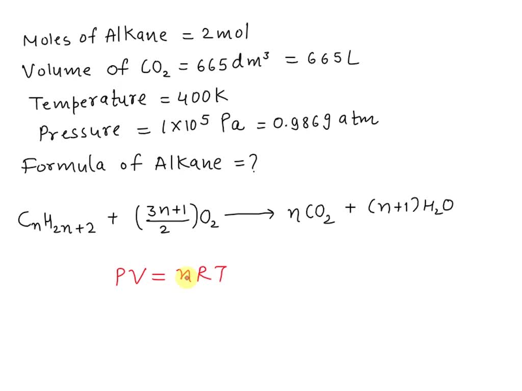 SOLVED: The complete combustion of 2 moles of an alkane produces 665dm3 ...