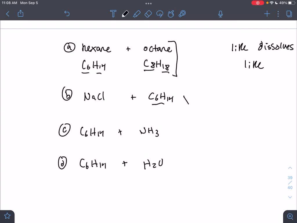 SOLVED: Which compounds are most likely to form a solution when mixed? Group of answer choices a ...