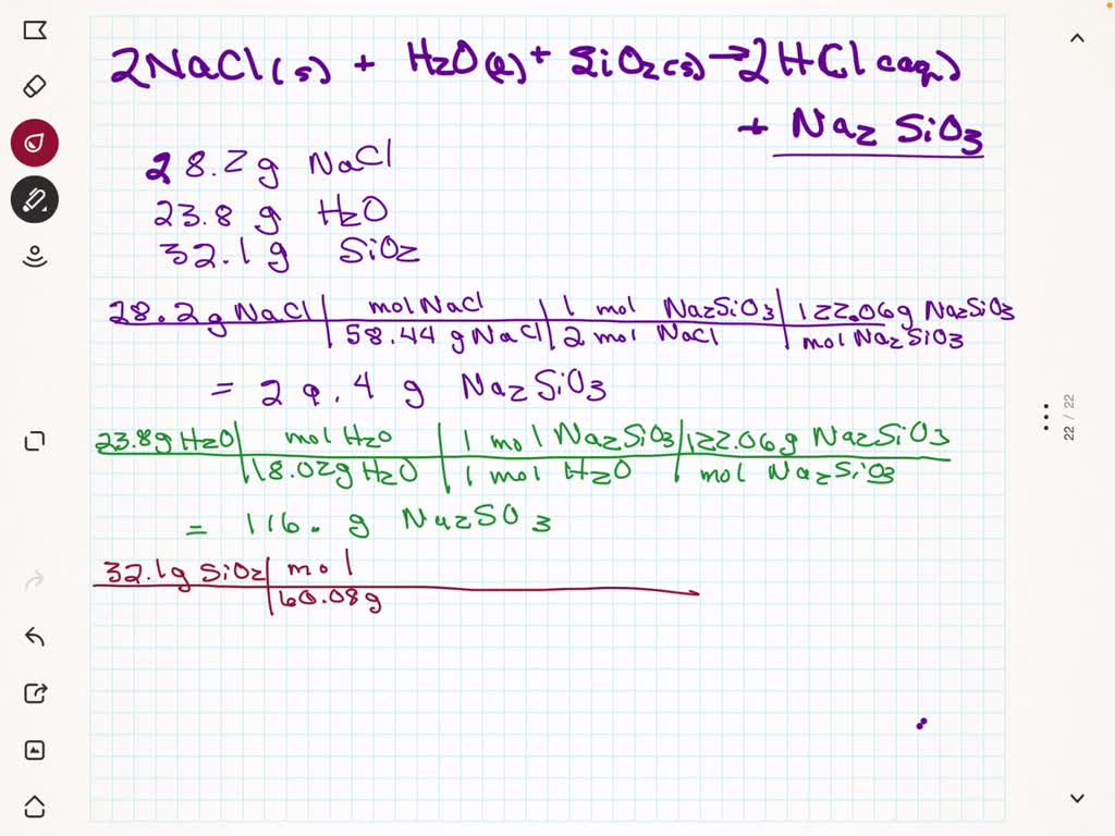 SOLVED: A student in chemistry weighed out 28.2 grams of NaCl, 23.8 grams of H2O, and 32.1 grams ...