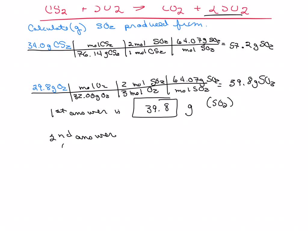 SOLVED: Carbon disulfide (CS2) burns in oxygen. Complete combustion ...