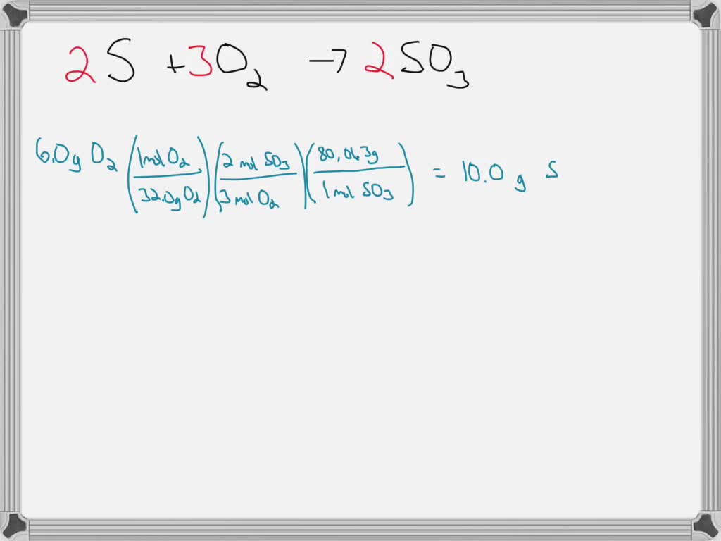 Sulfur and Oxygen react to produce sulfur trioxide. In a particular ...