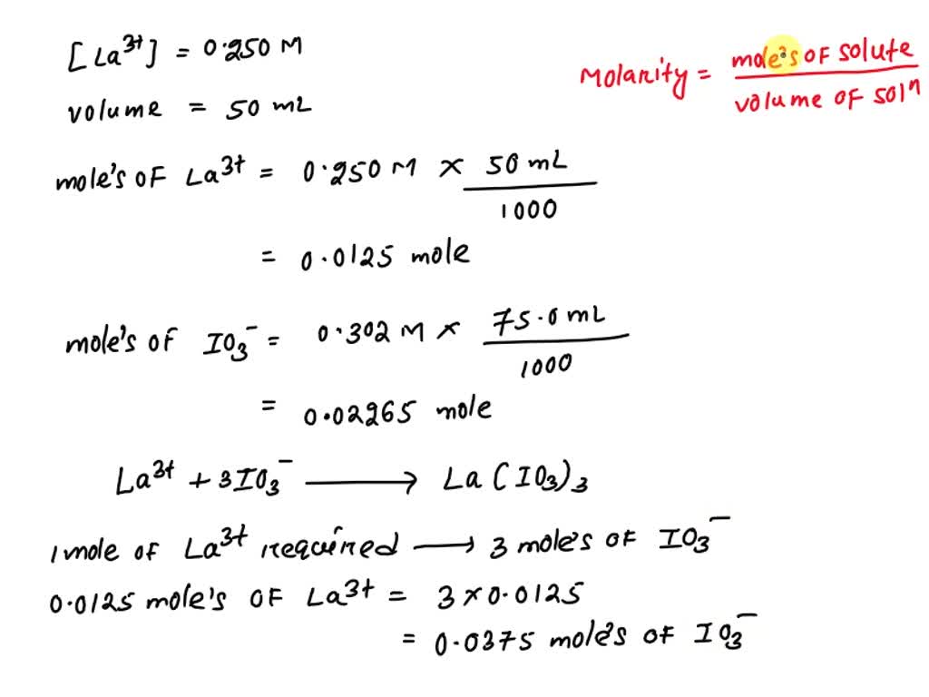 SOLVED: STOICHIOMETRY 1. What mass of solid La(IO3)3 is formed when 50. ...