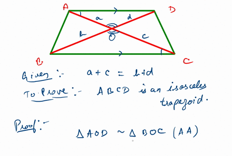 A diagonal of an isosceles trapezoid divides the trapezoid...