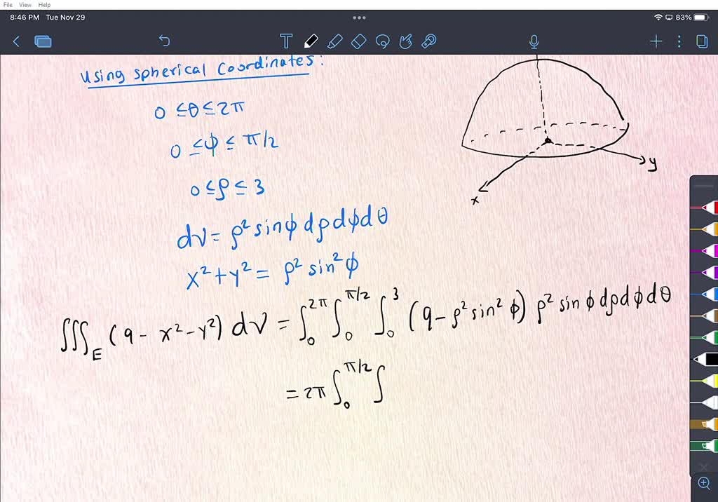 SOLVED: 2. Use spherical coordinates to evaluate ∭E(9-x^2-y^2) d V ...