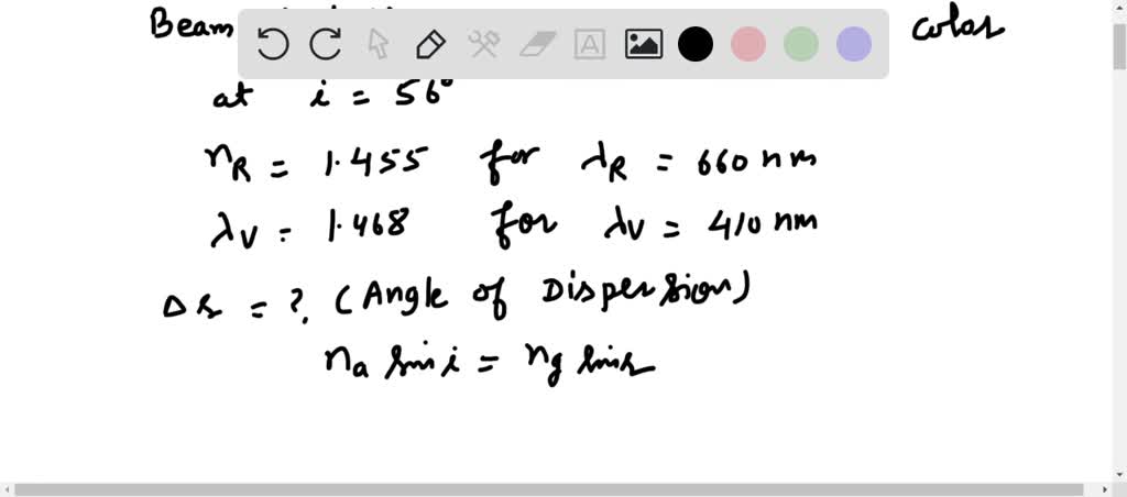 SOLVED: A light beam containing red and violet wavelengths is incident on a slab of quartz at an ...