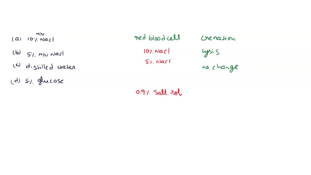 SOLVED: will a red blood cell undergo crenation, lysis, or no change in ...