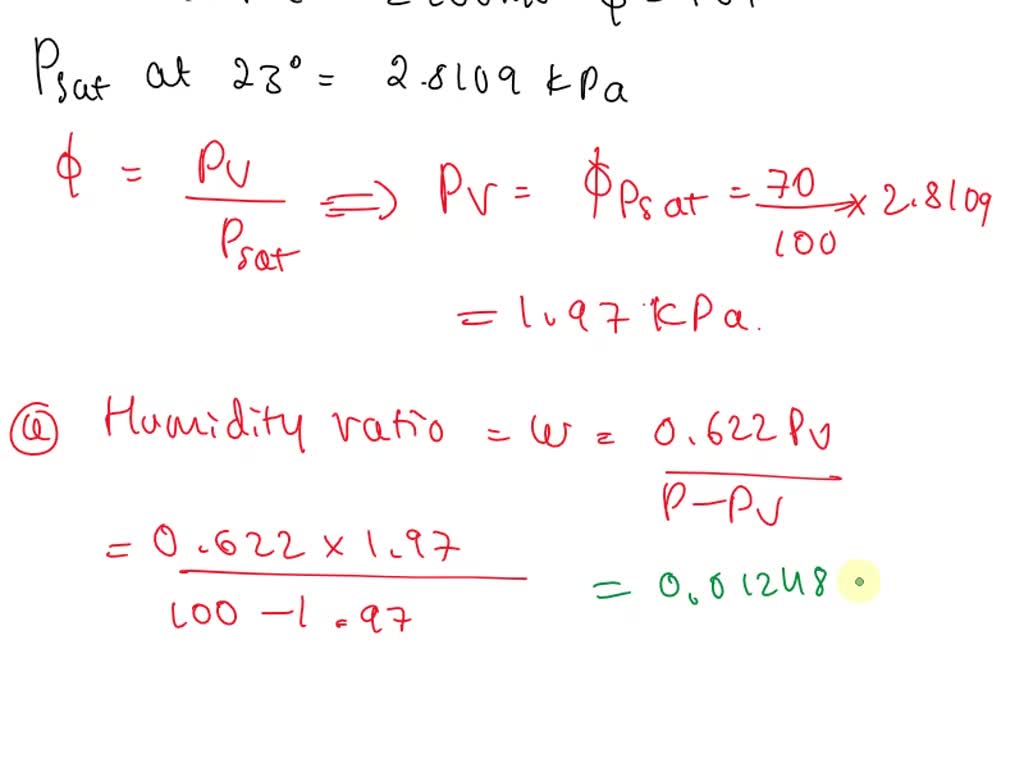 SOLVED: The air at 23Â°C and 100 kPa in a 200 mÂ³ room has a relative ...