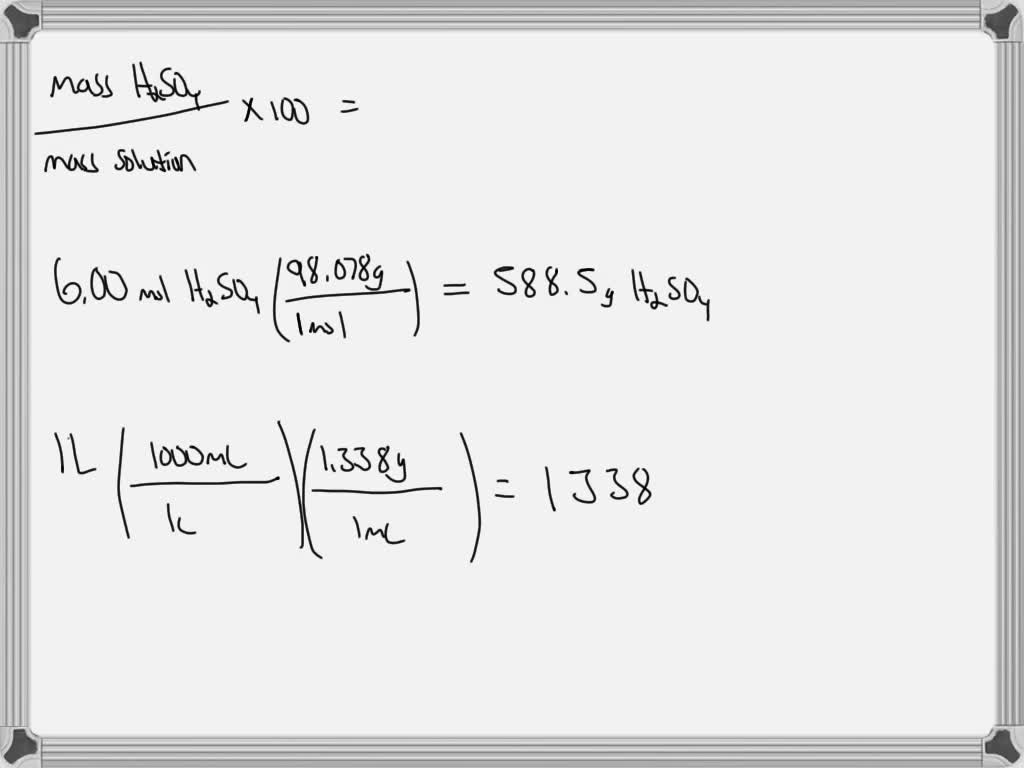 SOLVED: A 2 M solution of sulfuric acid, H2SO4, has a density of 1.15 g ...
