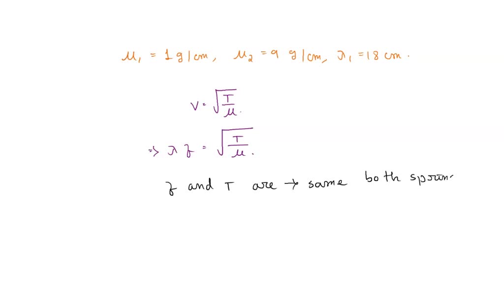 SOLVED: A long string of 1 g/cm is joined to a long string of mass 9 g ...