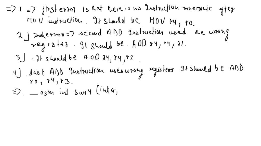 Solved “`assembly Asm Int Sum4int A Int B Int C Int D Arguments Stored In R0 R3 Mov 4088