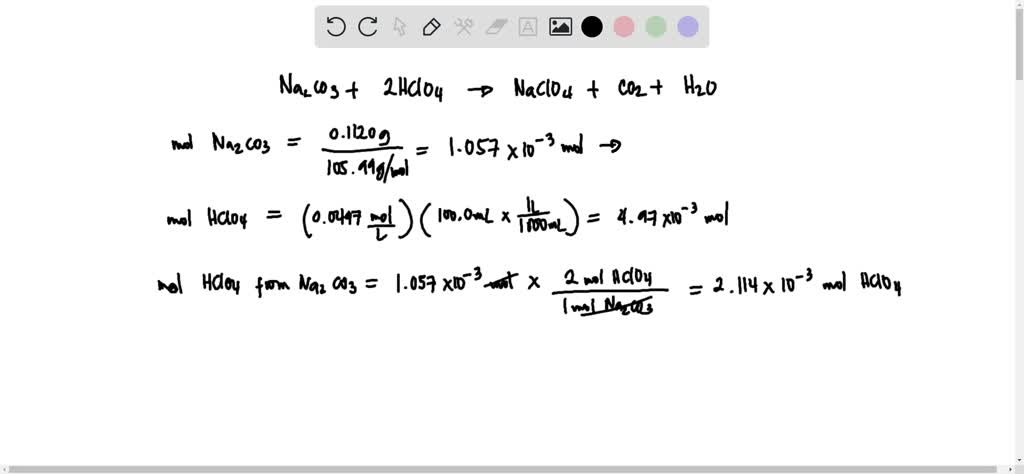SOLVED: Exactly 0.1120 g of pure Na2CO3 was dissolved in 100.0 mL of 0.0497 M HClO4. a) What ...