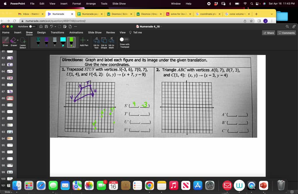 SOLVED: '9-2 Translation Name: Graph each figure and its image along the given vector: List the ...