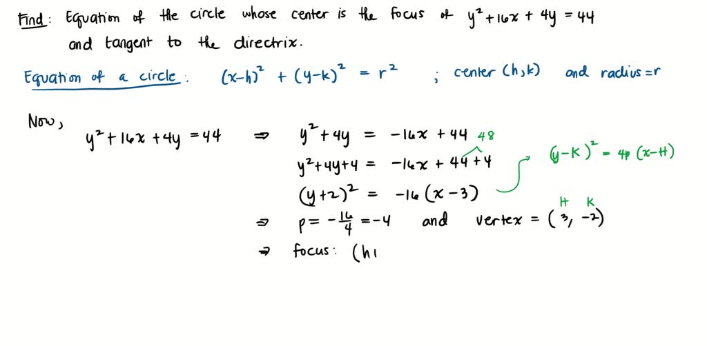 SOLVED: A circle has center at the focus of the parabola y2 + 16x+ 4y ...
