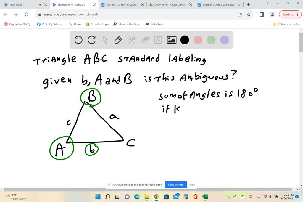 SOLVED: Let triangle ABC have standard labeling: Given the following ...