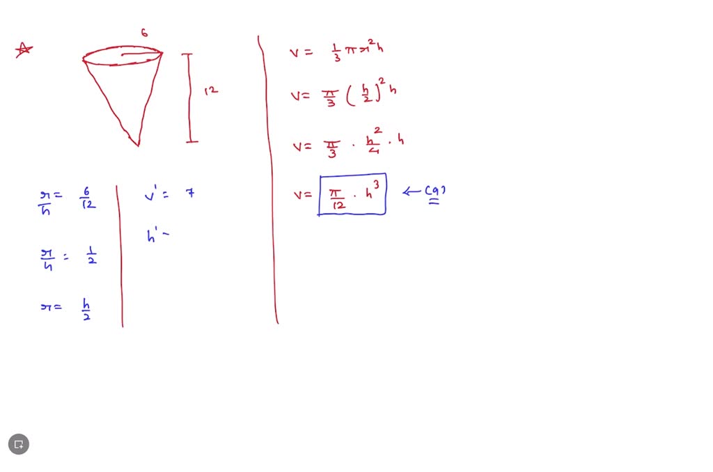 SOLVED: An inverted conical water tank with a height of 12 ft and a Let ...