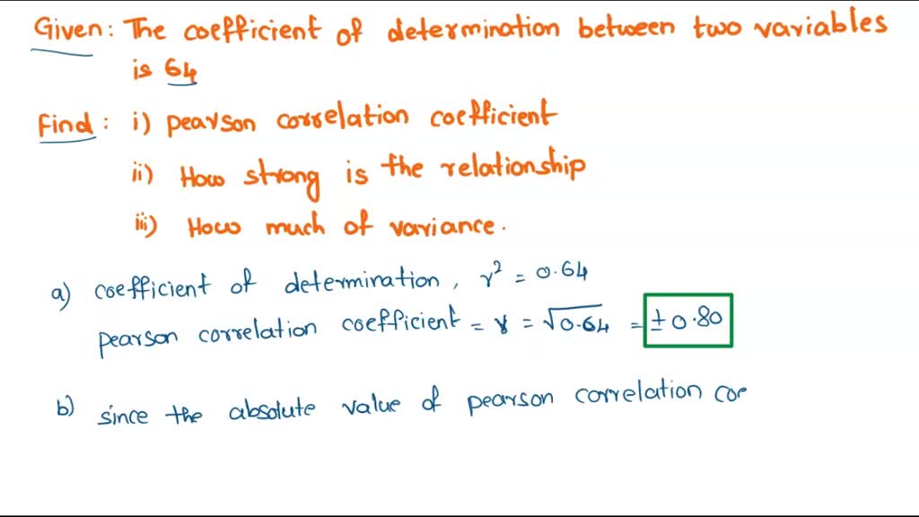 SOLVED: The coefficient of determination between two variables is .64. Answer the following ...