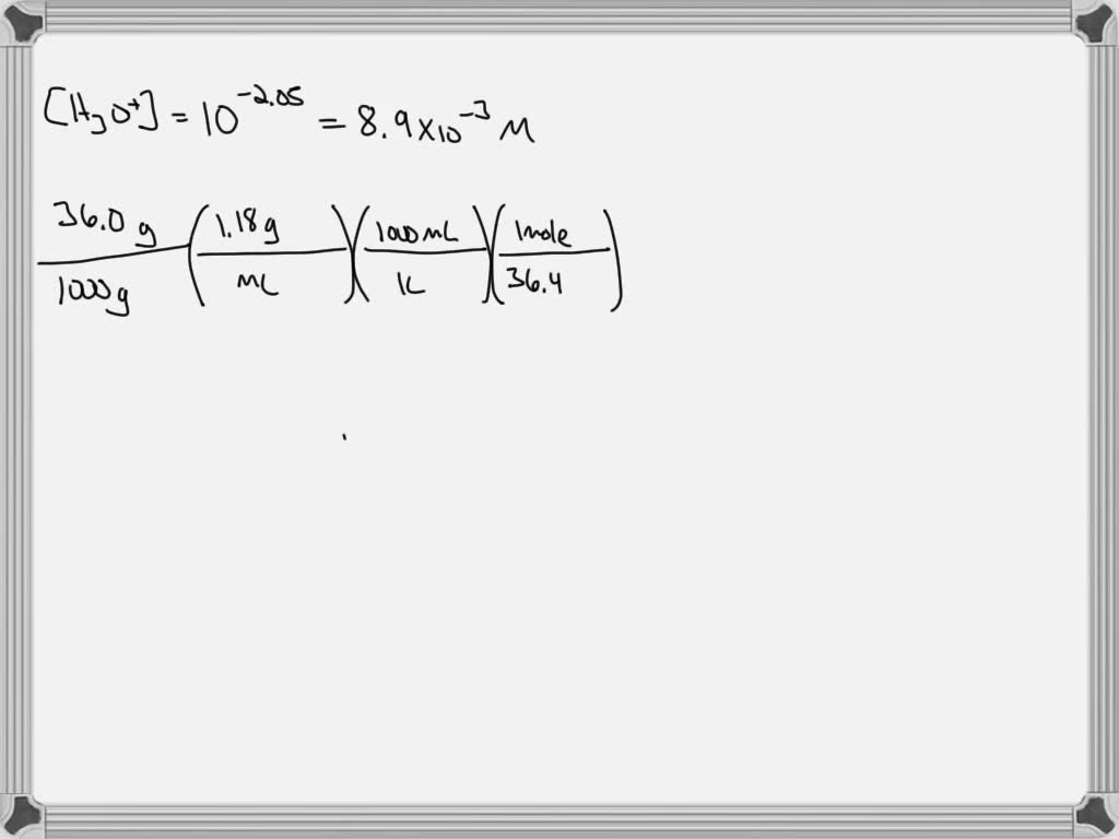 SOLVED: A concentrated hydrochloric acid solution contains 36.0 %HCl ...