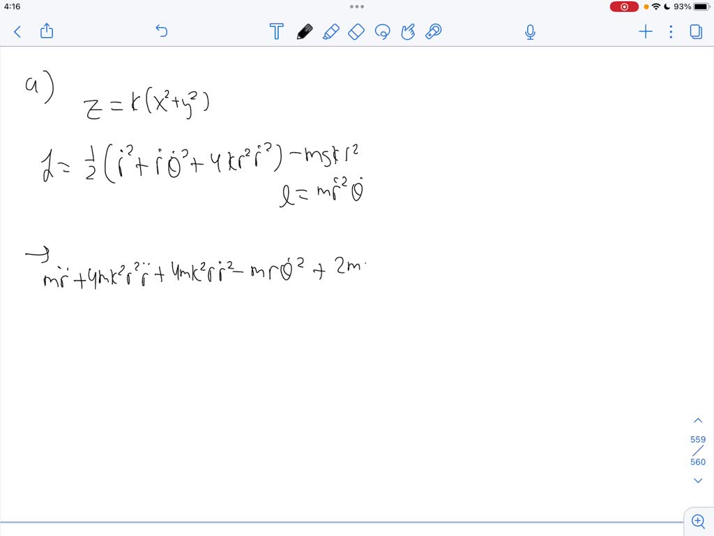 SOLVED: A particle of mass m is constrained to move under gravity without friction on the inside ...