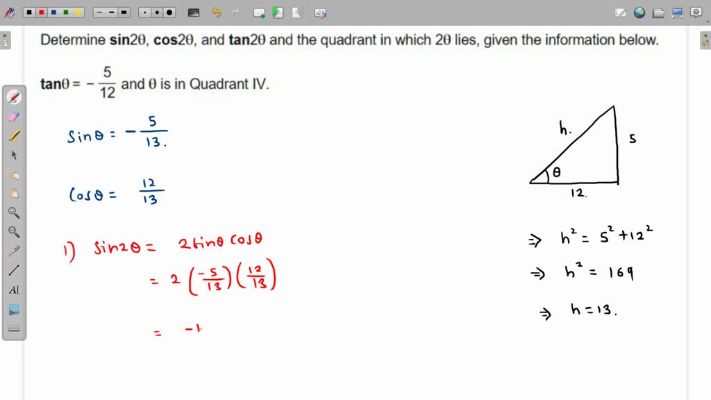 SOLVED: 'Determine sinZu; cos20, ad tan2o and the quadrant in which 20 ...
