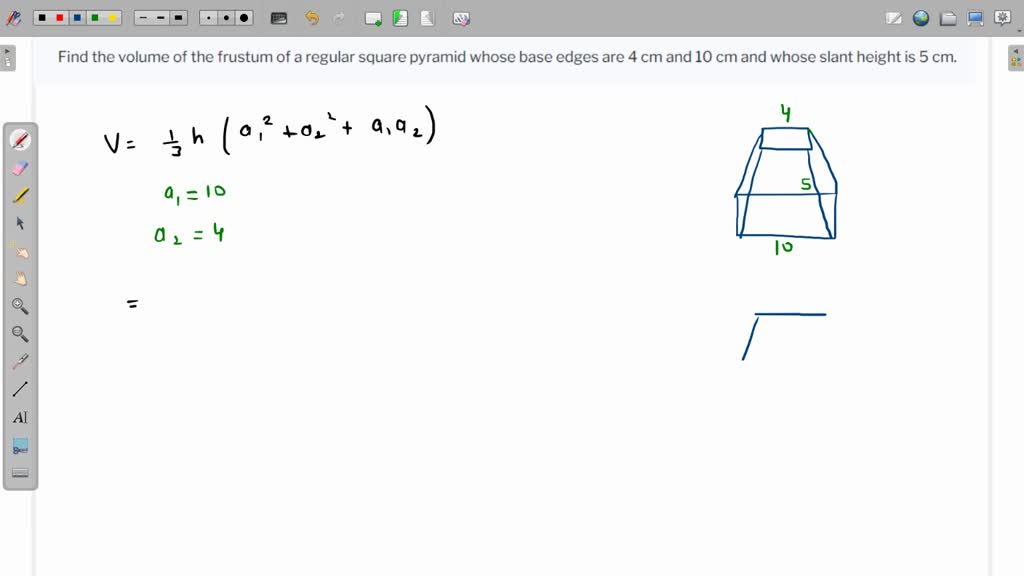 SOLVED: Find the volume of the frustum of a regular square pyramid whose base edges are 4 cm and ...