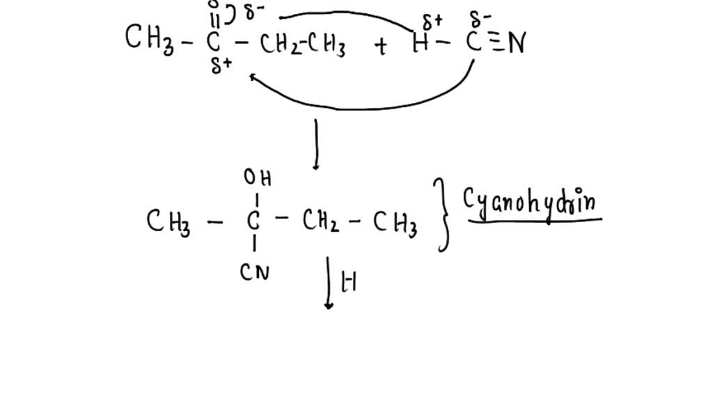 SOLVED: 2-butanone reacts with HCN and the resulting product is hydrolyzed?