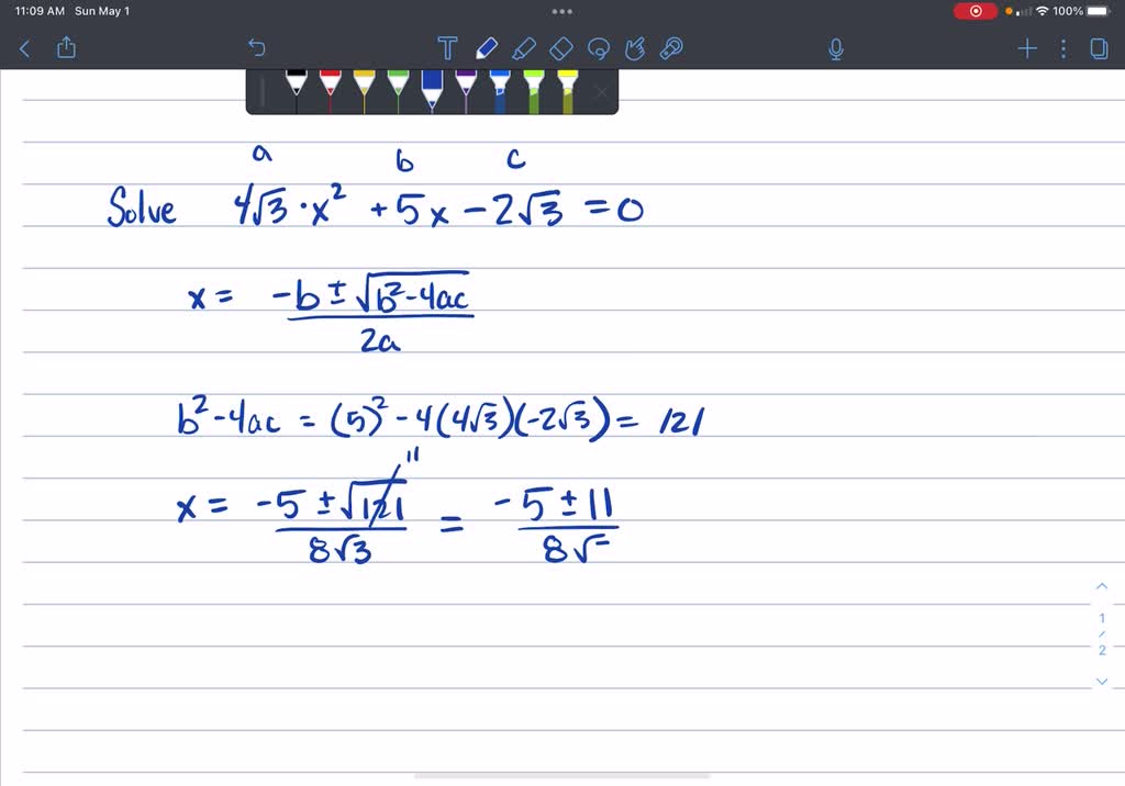 SOLVED Solve 4 Root 3 X Square 5 X Minus 2 Root 3 Is Equal To Zero
