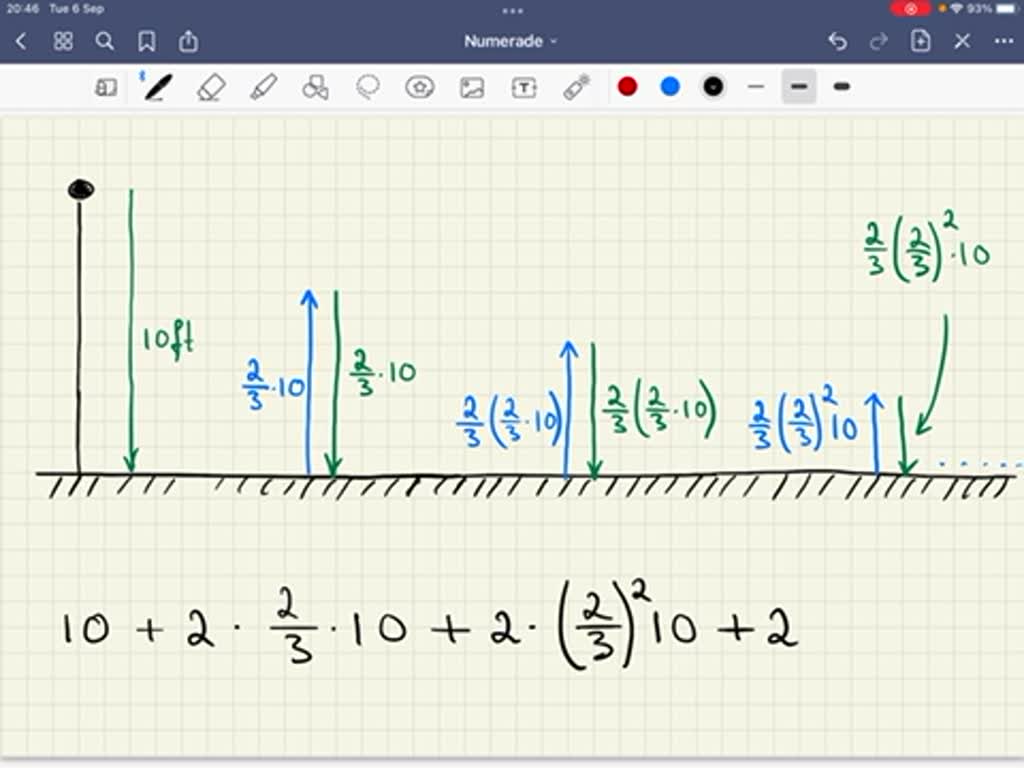SOLVED: A ball dropped from a height of 10ft begins to bounce. Each ...