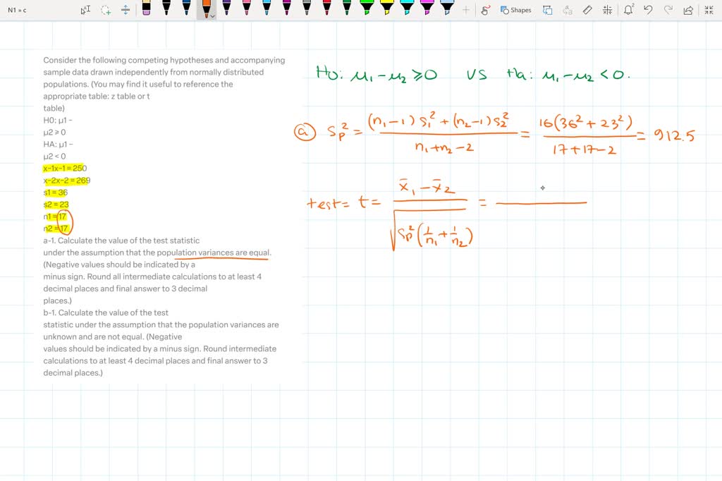 SOLVED: Consider the following competing hypotheses and accompanying ...