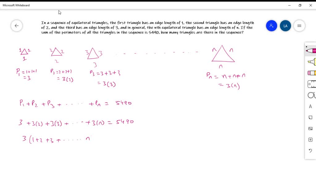 SOLVED: In a sequence of equilateral triangles, the first triangle has ...