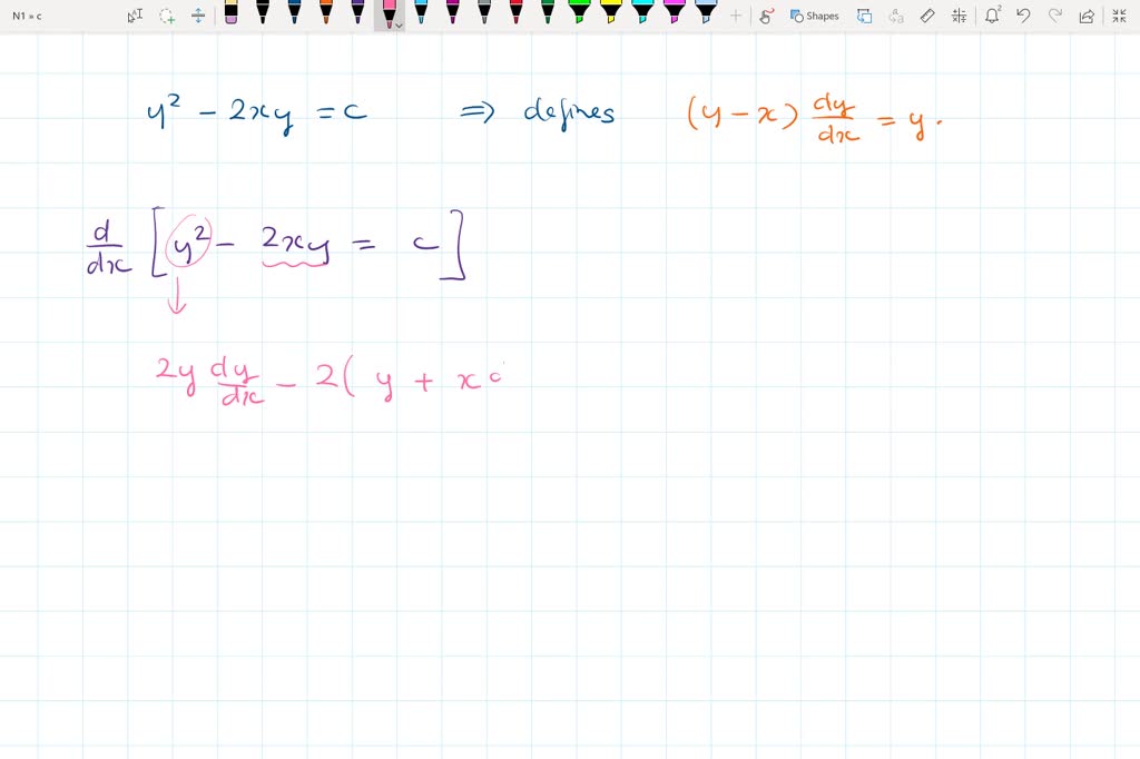 SOLVED: 2. Show that the equation y^2-2 x y=c defines an implicit ... SOLVED: 2. Show that the equation y^2-2 x y=c defines an implicit ...