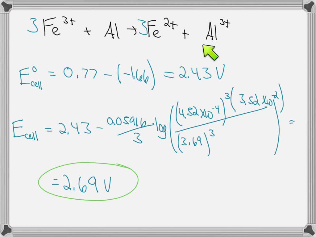 SOLVED: A voltaic cell consists of an Al/Al3+ half-cell and a Fe2+/Fe3+ half-cell. The standard ...